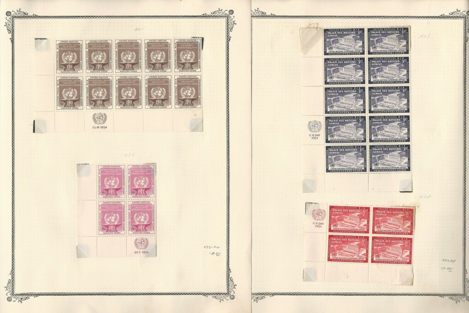 United Nations Stamp Collection, 1951-56 Mint NH Blocks on 22 Pages ...