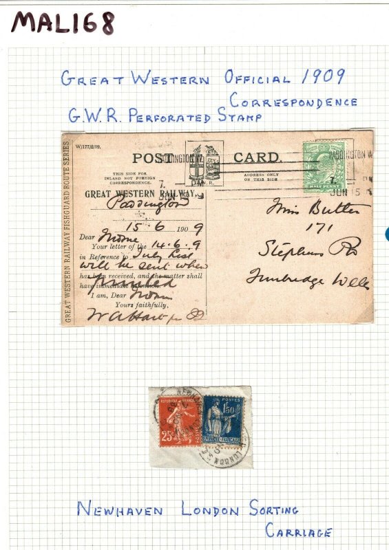 GB RAILWAY TPO GWR Official Perfin *Newhaven London Sorting Carriage ...