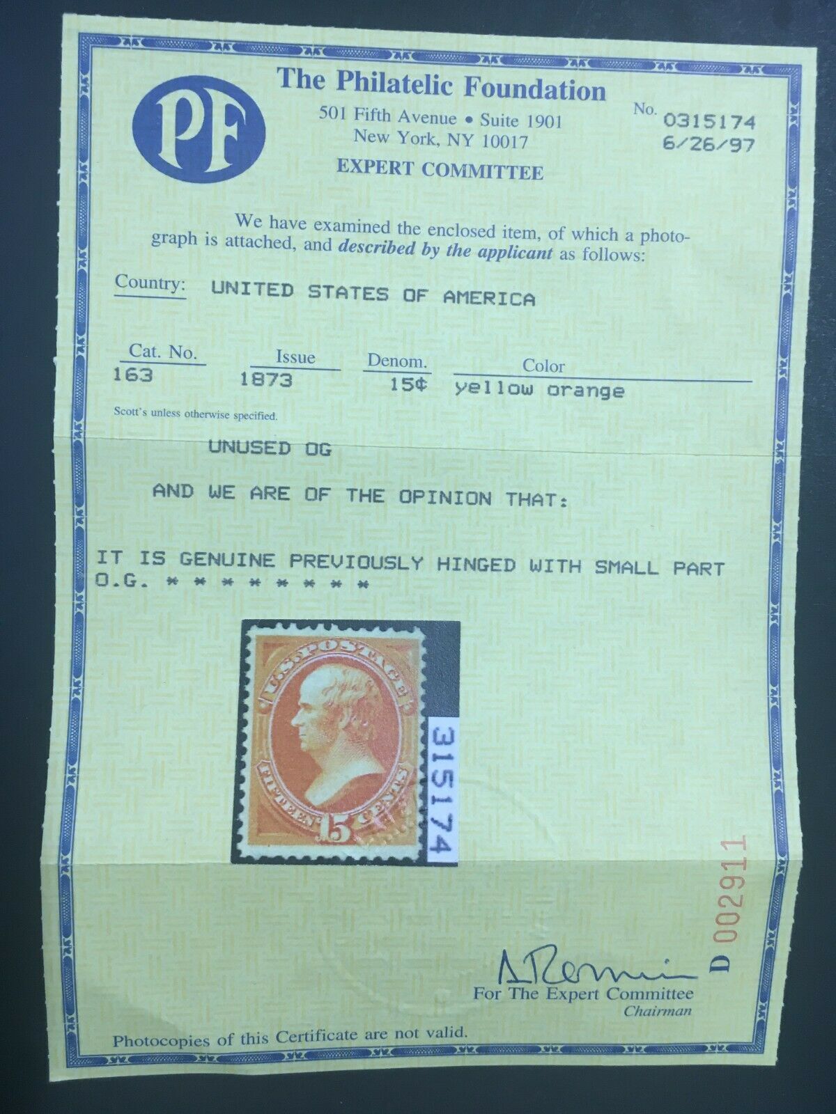 US Stamps 163 Mint Part OG H PF Cert LOT 71263 | United States, General ...