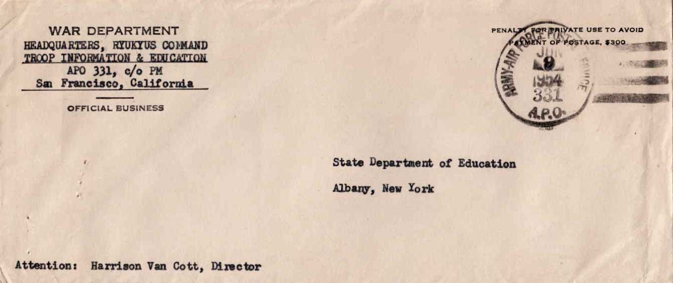 United States A.P.O.'s War Department Headquarters Ryukyus Command ...