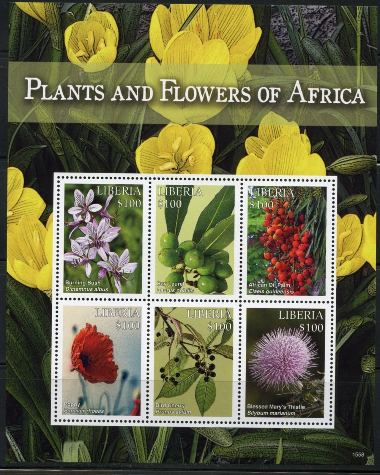 LIBERIA 2016 FLOWERS AND PLANTS OF AFRICA SHEET OF SIX MINT NH / HipStamp