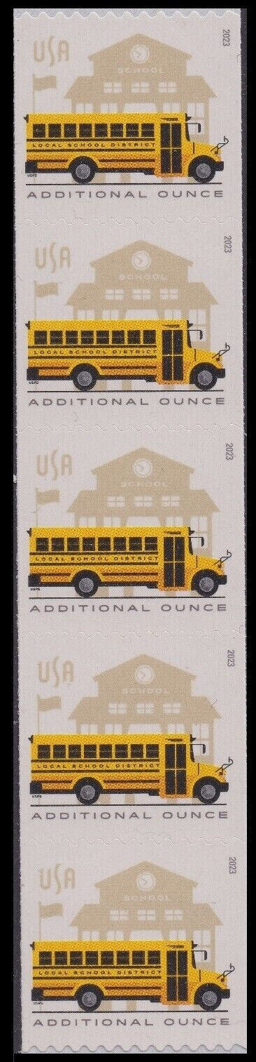 2023 US Stamp - School BUS - Addtl Oz - Coil Strip of 5 - SC# 5741 ...