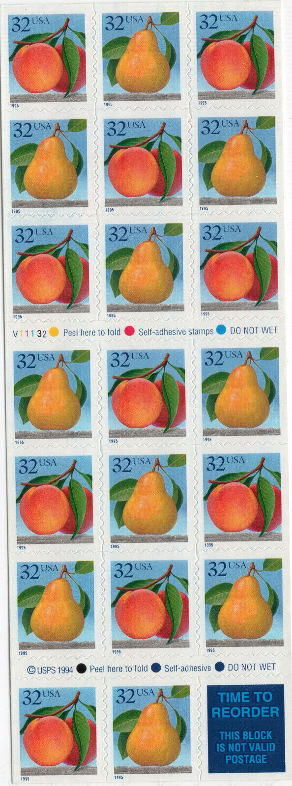 Scott #2494a Peach And Pear Booklet of 20 Stamps - MNH (List 1 ...
