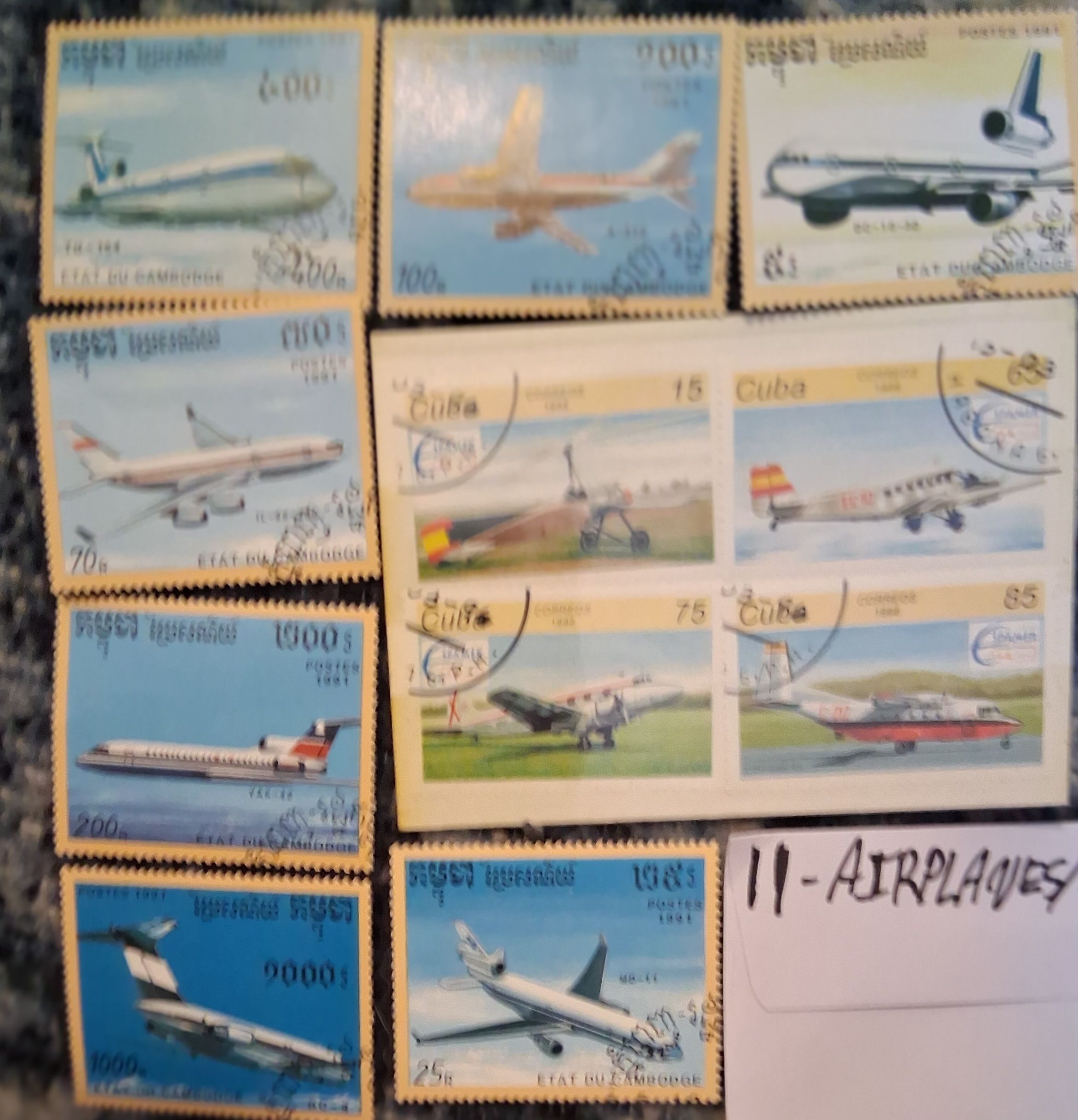 11 AIRPLANE AVIATION Stamps WW Foreign Unsearched Used XF Mixed Lot Low ...