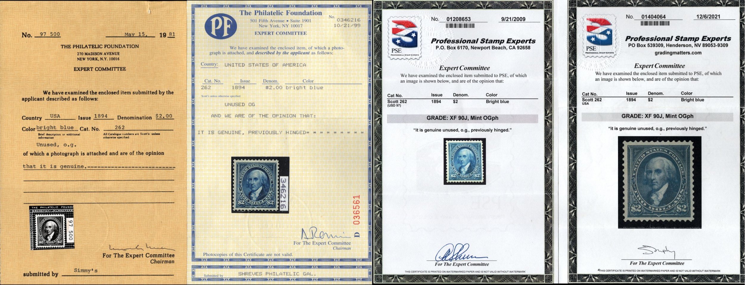 262 XF Jumbo OG Vlh, W/PSE (Graded 90-Jumbo (..More.. Gg3392 | United ...