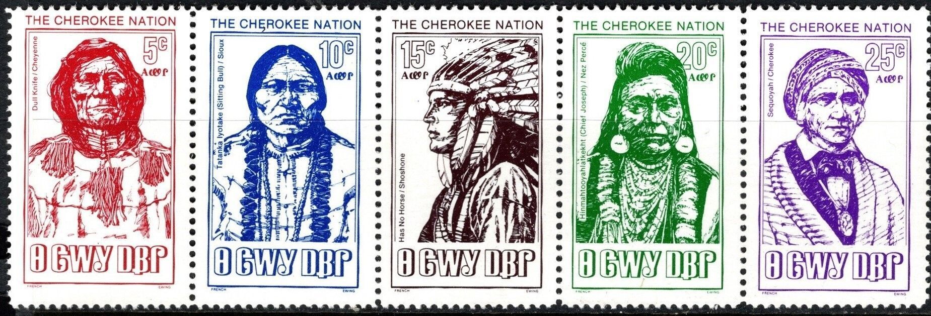 1982 Fantasy Nation Poster Stamp Cherokee Nation Famous Indian Chiefs ...