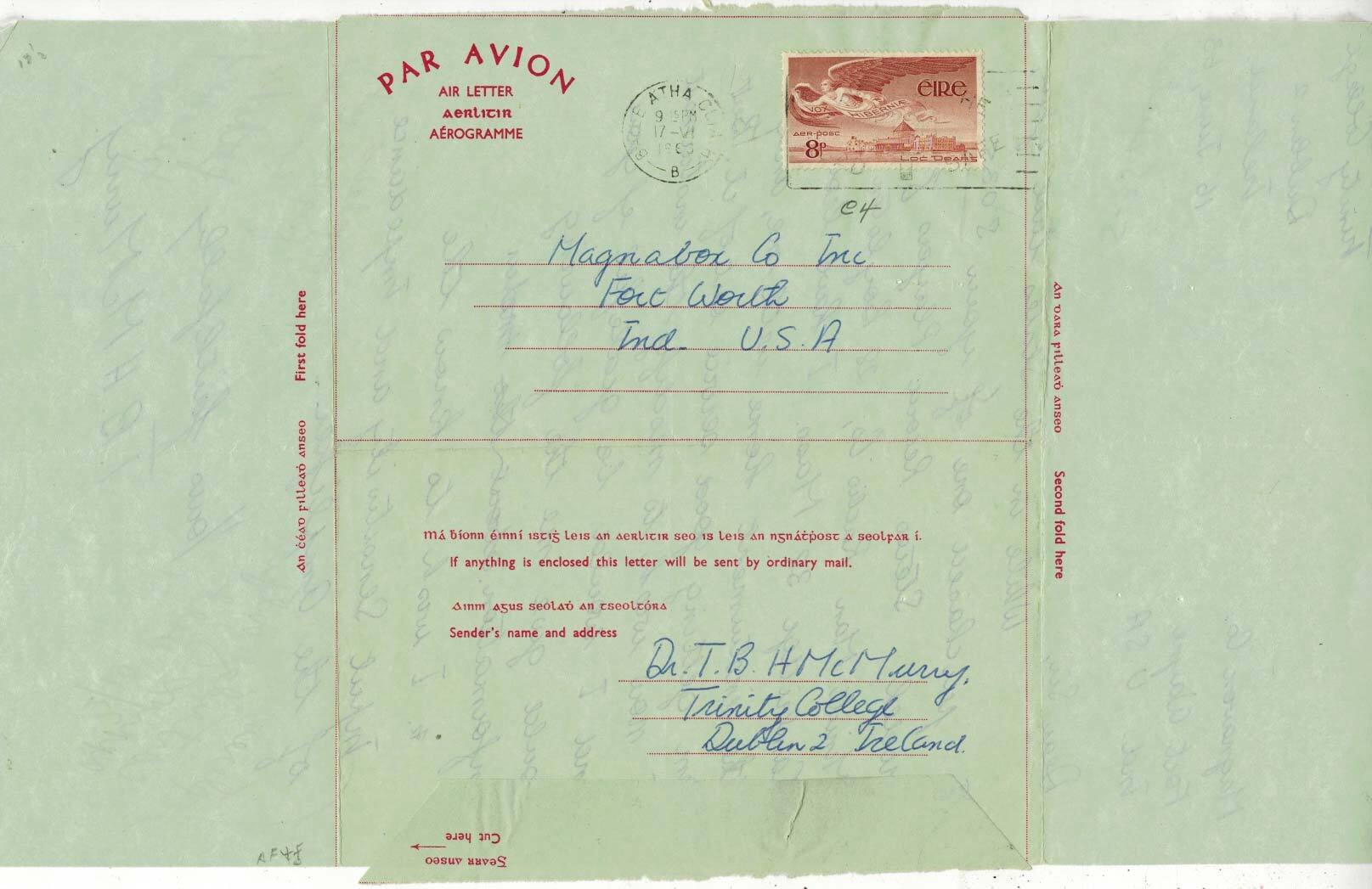 Ireland 8d Angel over Lough Derg Formular Air Letter Jung Af4f 1966 ...