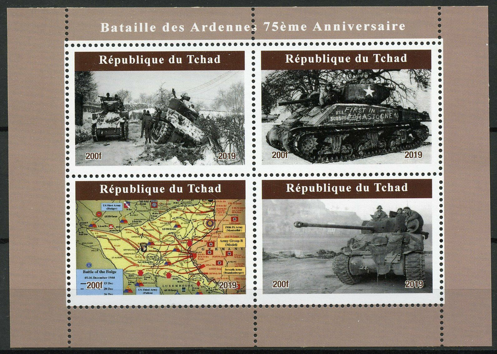 Chad Military Stamps 2019 MNH WWII WW2 Battle of Bulge Ardennes Tanks ...