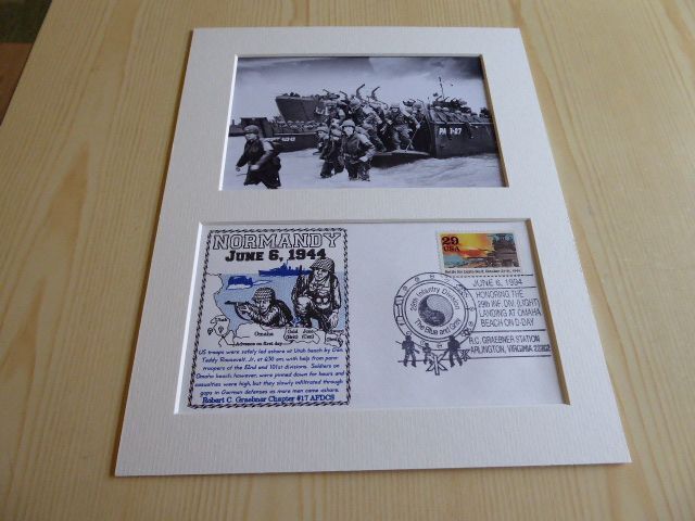 Normandy D-Day WWII USA Cover and mounted photograph mount size 8" x 10 ...