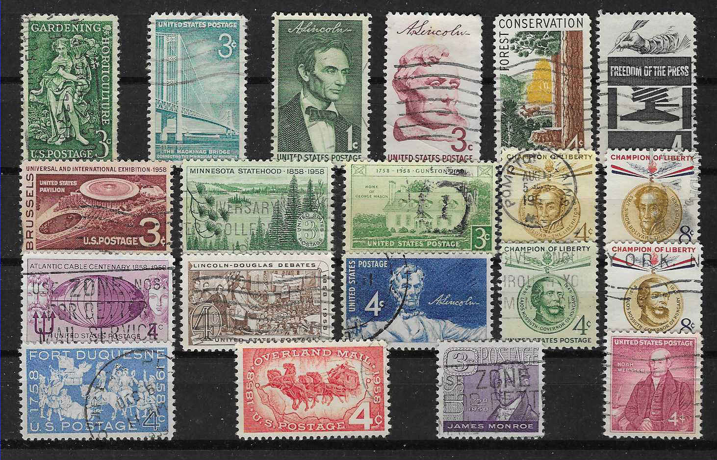 PCBstamps 1958 Commemoratives Year Set, #1100-1123, (21 var), used,(5 ...