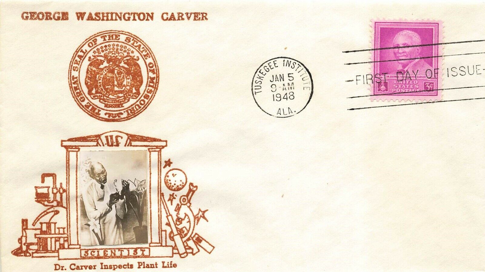 953 3c GEORGE WASHINGTON CARVER - Crosby cachet | United States ...
