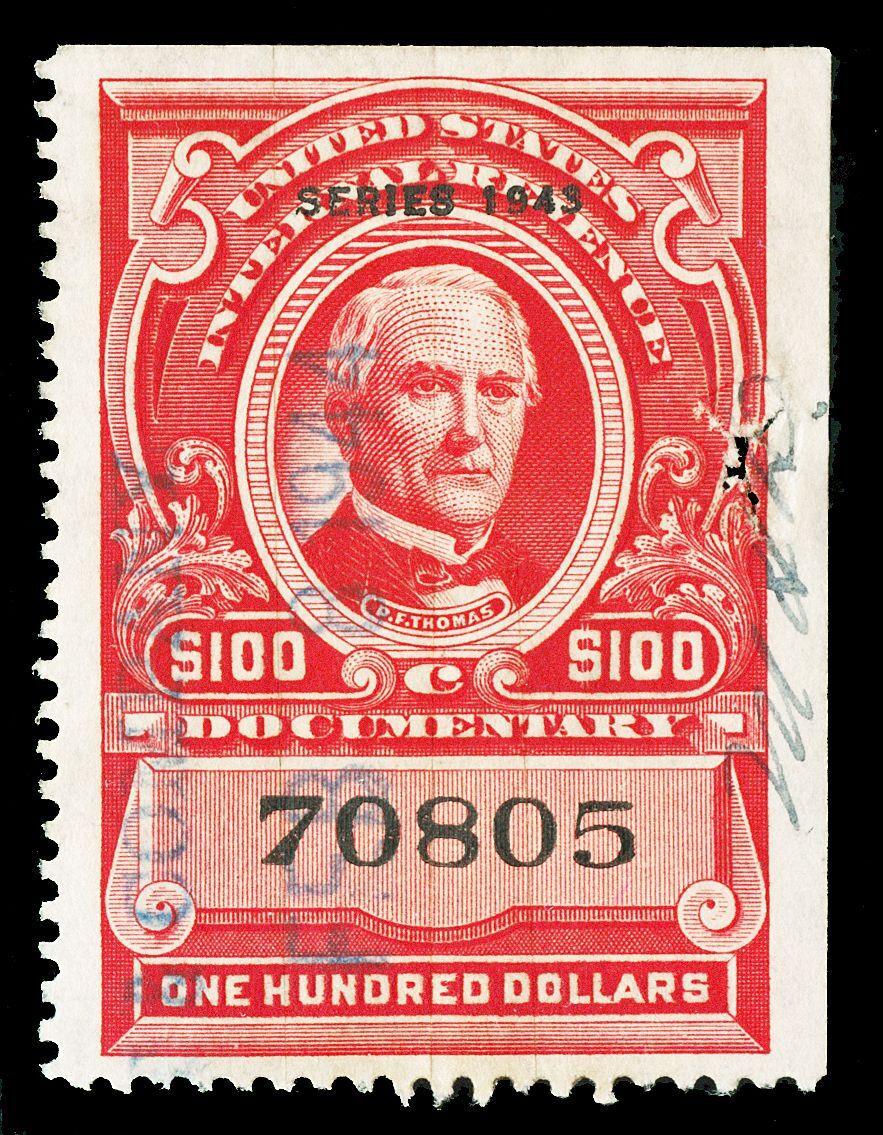 Scott R383 1943 $100.00 Dated Red Documentary Revenue Used VF | United ...