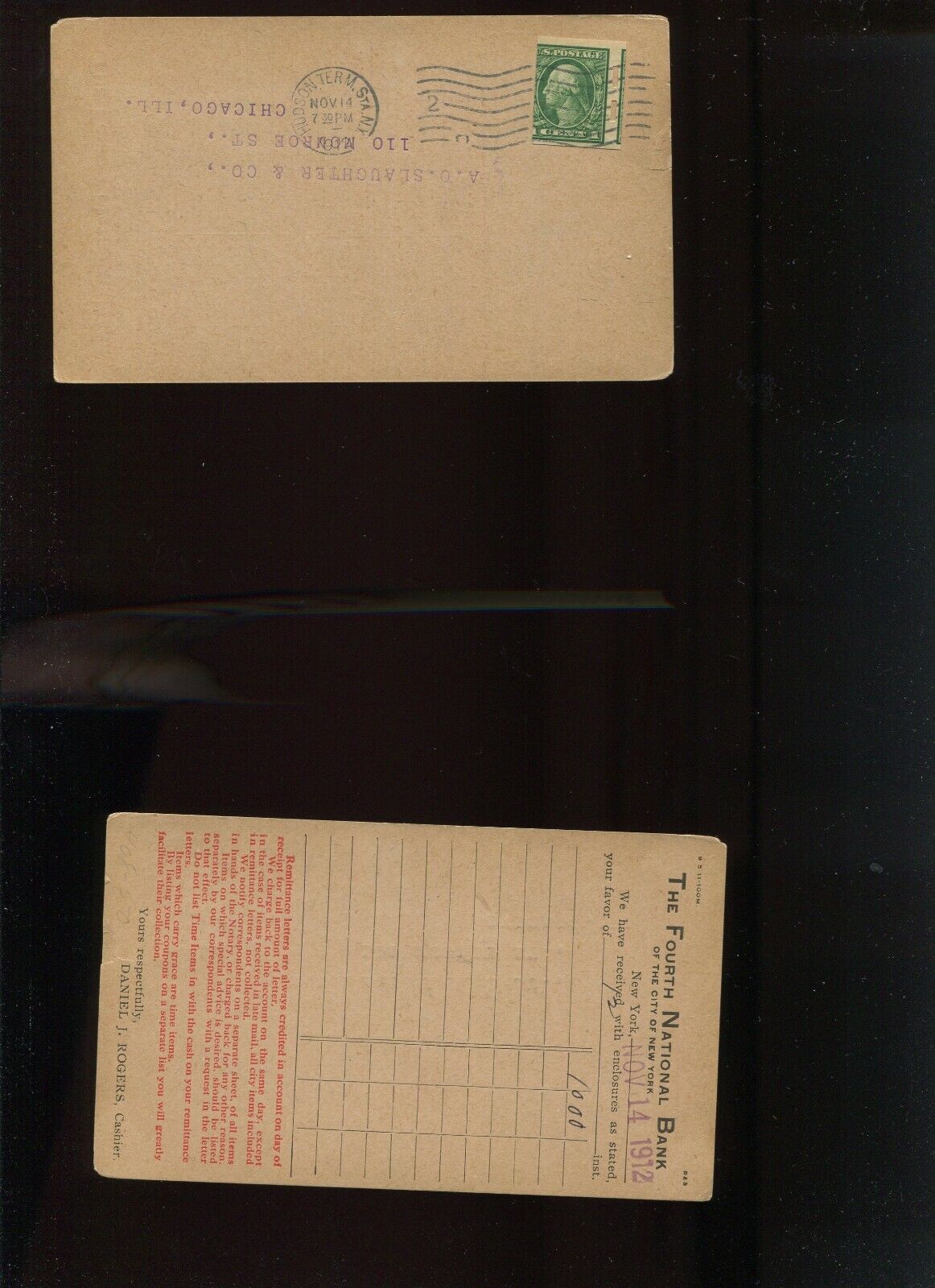 408 Schermack Vending Coil MISPLACED Stamp on 1912 BANK LEDGER CARD ...