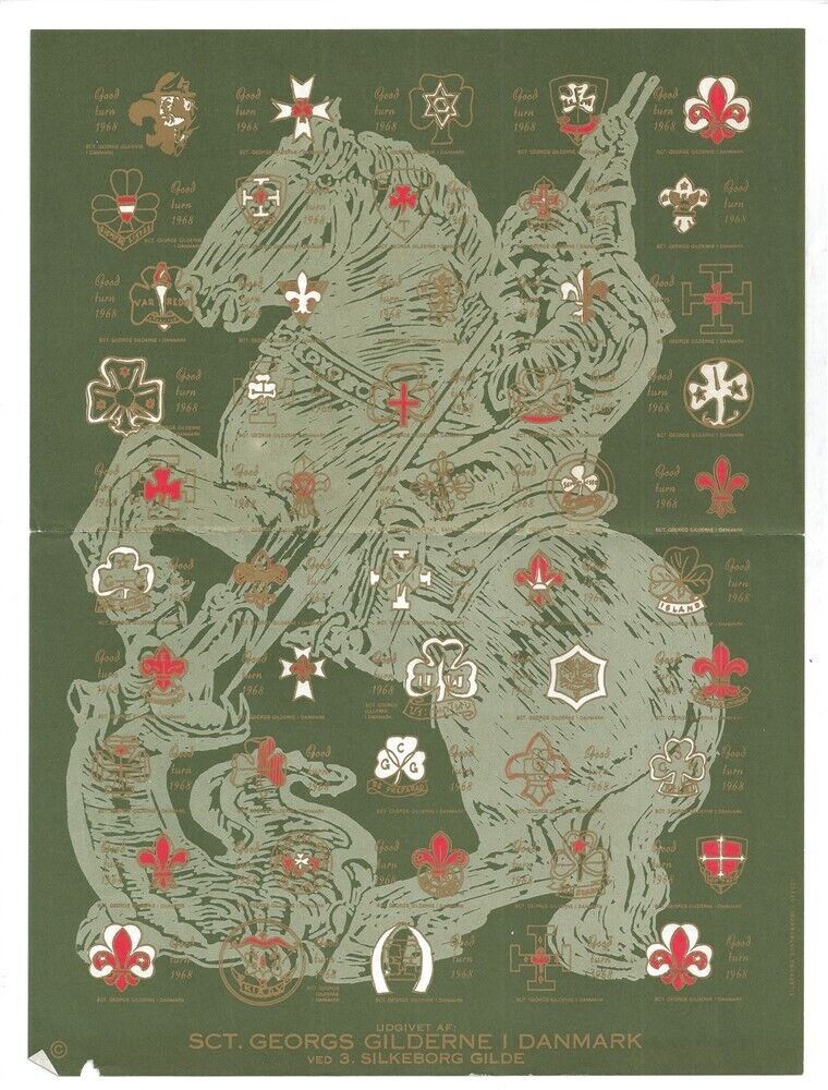 Denmark 1968 Boy Scout patron St George labels sheet 50 Imperforate ...