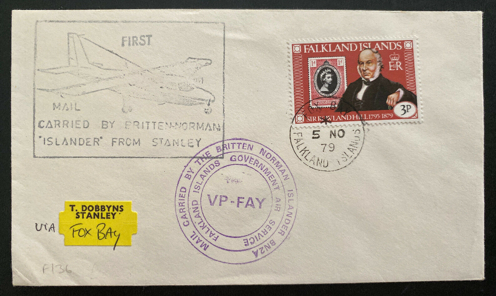 1979 Fox Bay Falkland Island Airmail First Flight Cover Britten Norman ...