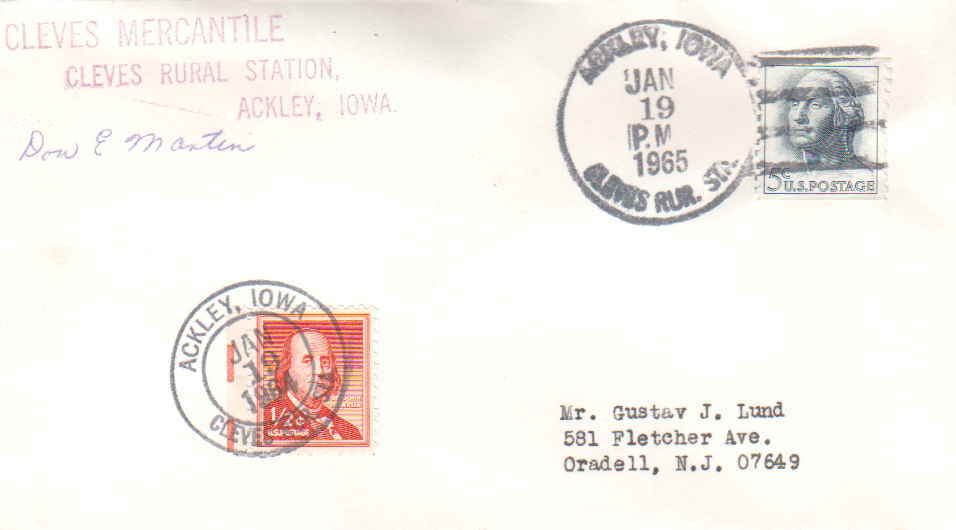 United States Iowa Cleves Rur. Sta. Ackley 1965 4f-bar 1955-1969 ...