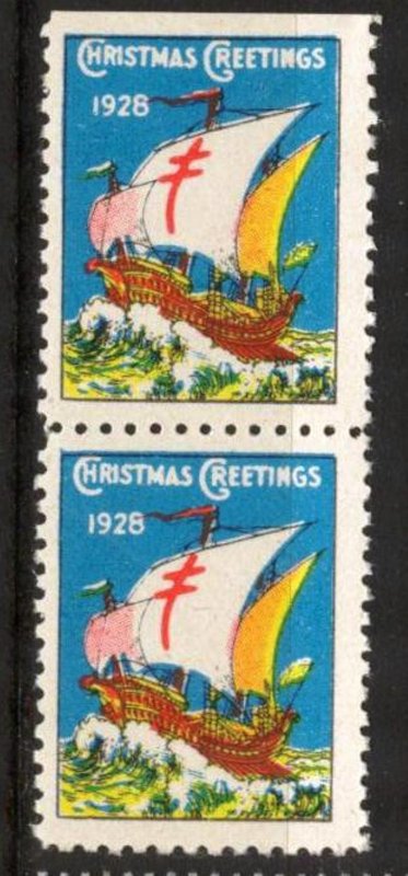 United States USA 1928 Christmas Greetings Seals stamps Pair MNH ...