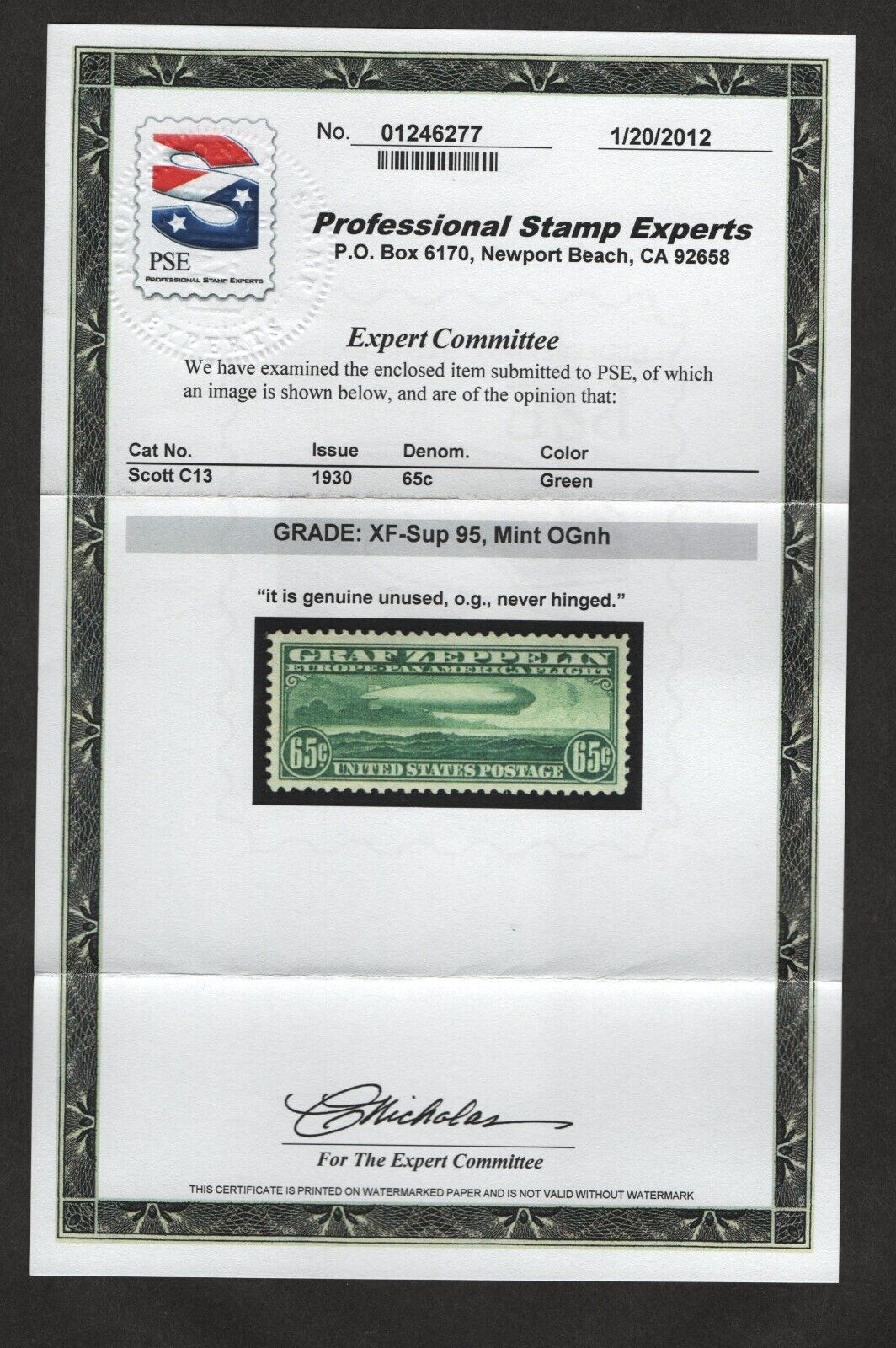 US Sc#C13 M/NH/XF-Sup 95 PSE Cert SMQ. $700 | United States, Air Mail ...