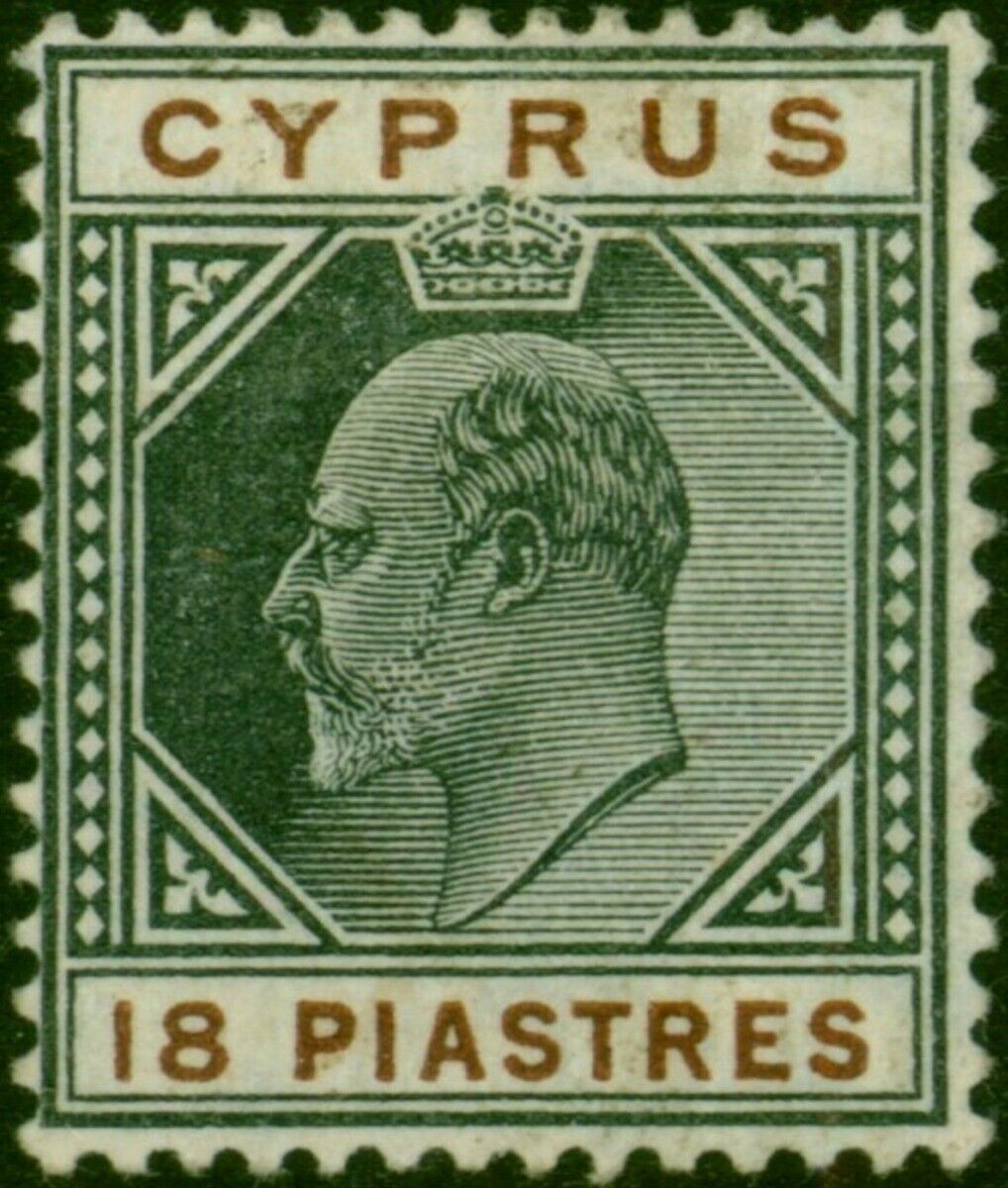 Cyprus 1904 18pi Black & Brown SG70 Good MM | Europe - Cyprus, Stamp ...