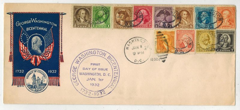 1932 George Washington Bicentennial Cmplt SET on Scarce #10 FDC CV $250 ...