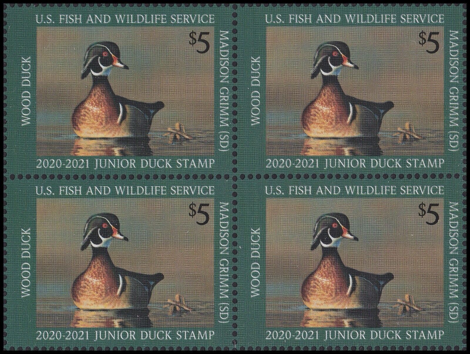 US JDS28 Junior Duck Wood Duck $5 block (4 stamps) MNH 2020-2021 ...