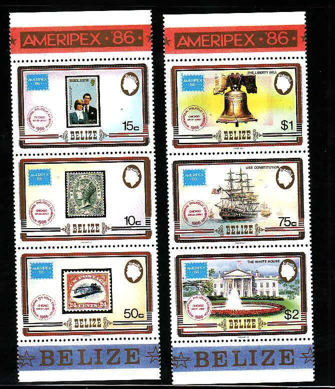Belize-Sc#820-1- id9-unused NH set-Ameripex '86-Stamp on Stamp-1986 ...