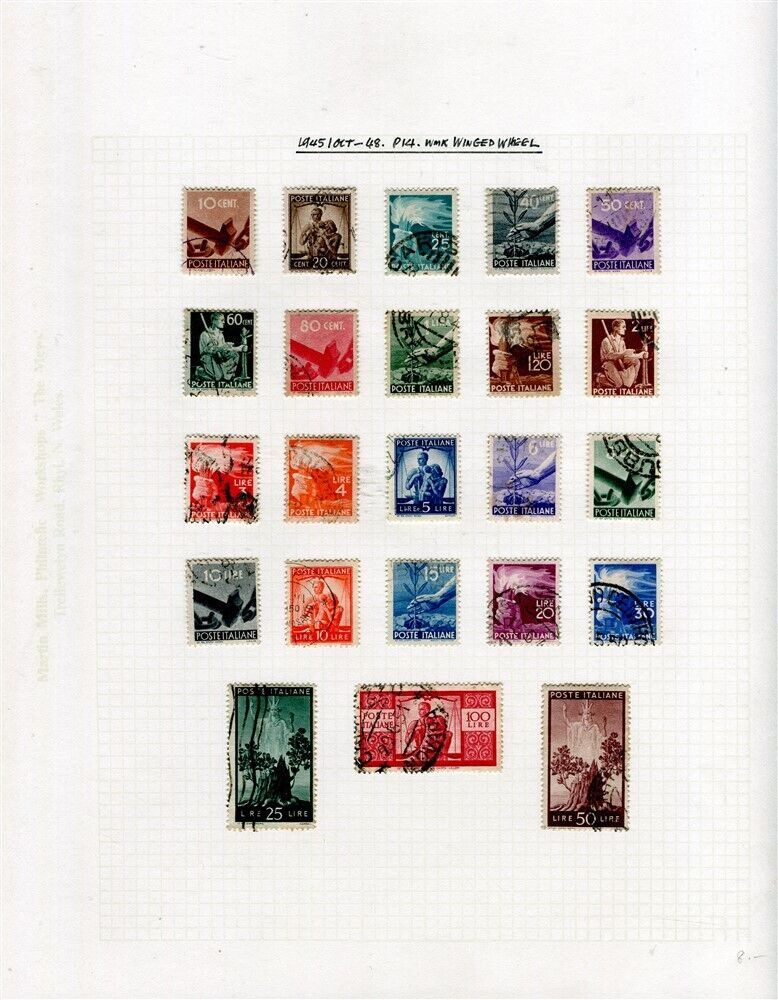 ITALY; 1945-48 early Pictorial issue fine USED SET to 100L. value ...