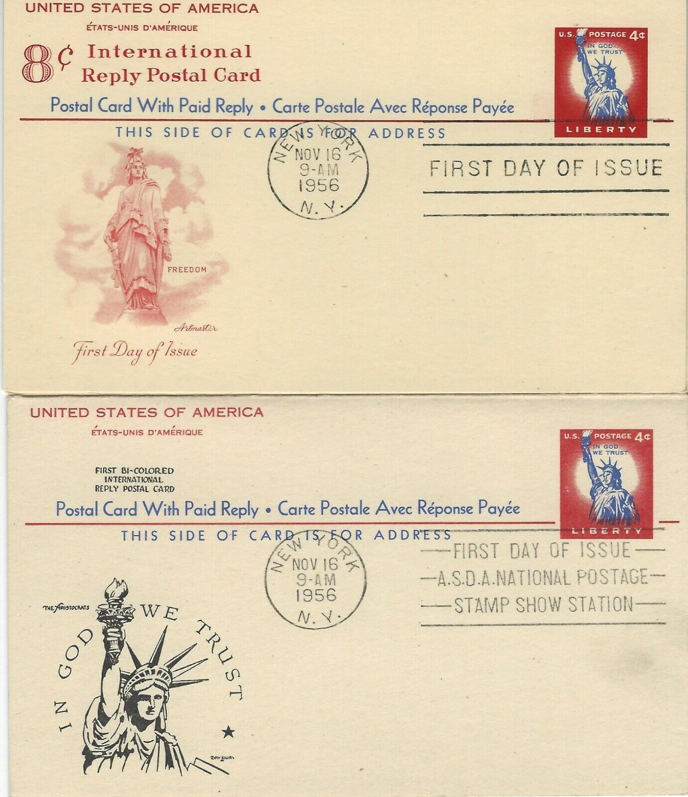 United States - 1956, 1958 Statue of Liberty First DAY of Issue Reply ...