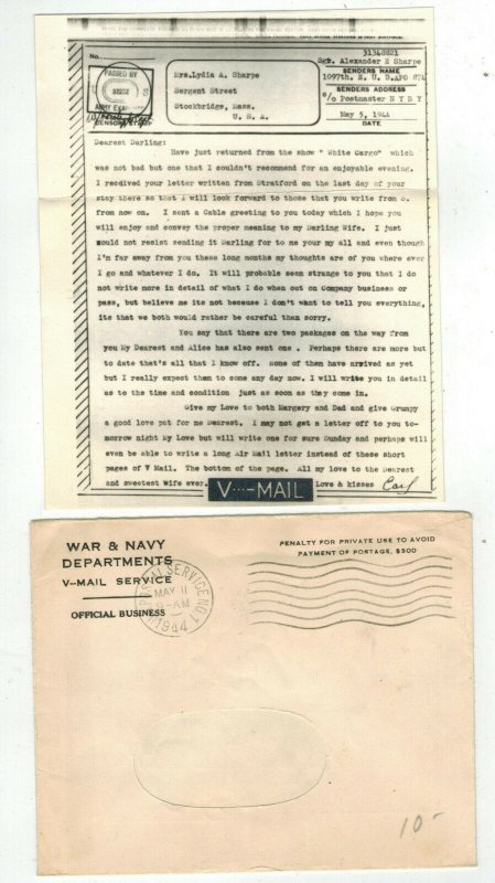 WW2 Patriotic 1944 WAR NAVY DEPT V MAIL Photo Sheet + Mailer APO874 ...