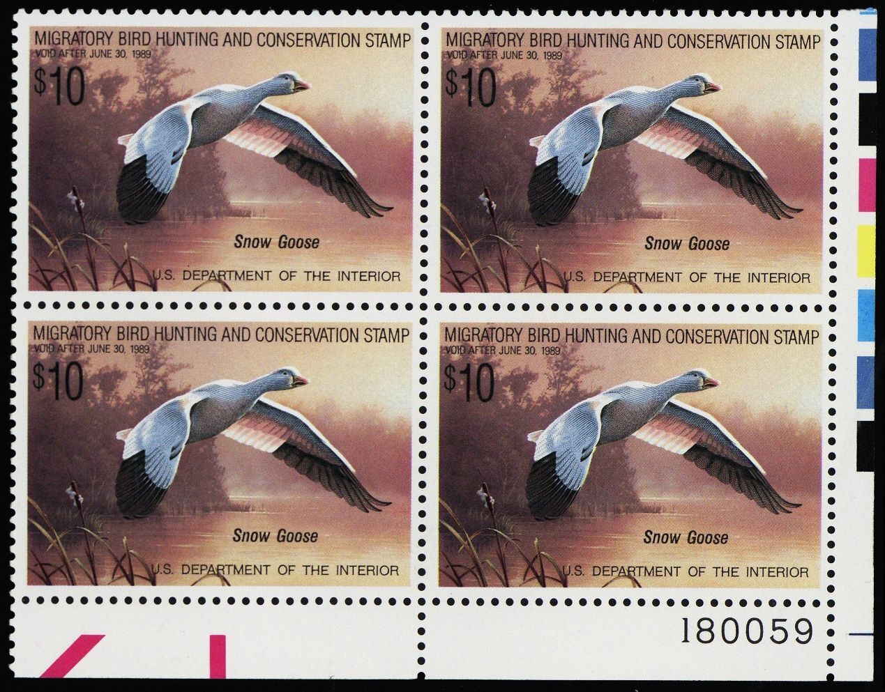 RW55, Mint NH XF $10.00 Federal Duck Stamp Plate Block SCV $60 - Stuart ...