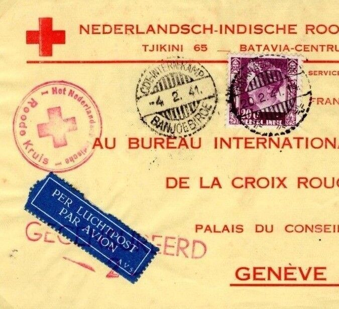 DUTCH EAST INDIES WW2 Cover BANJOEBIROE Internment Camp RED CROSS 1941 ...