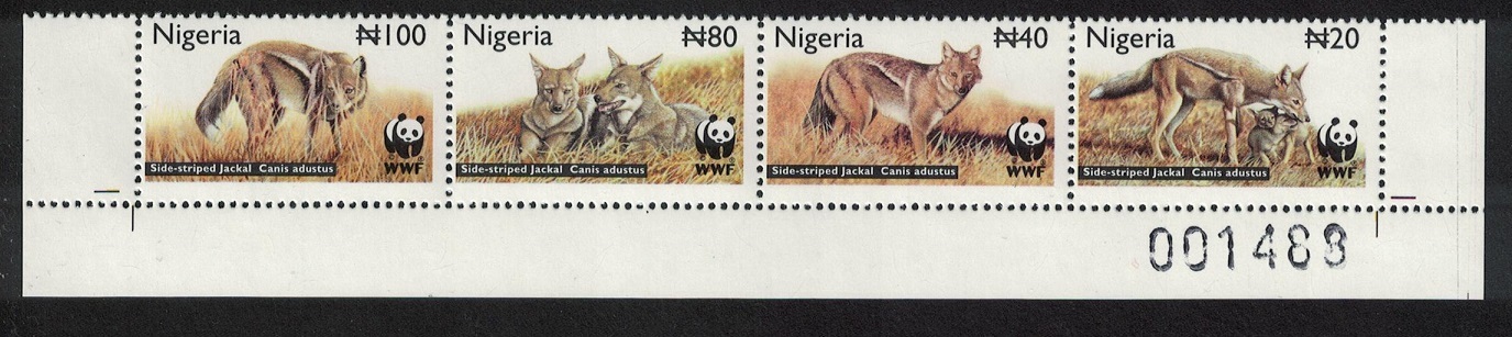 Nigeria WWF Side-striped Jackal Bottom Strip of 4v Control Number 2003 ...