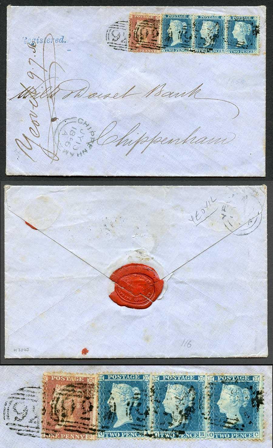 1856 Straight-Line Registered Handstamp of Yeovil on cover with 3 x 2d ...