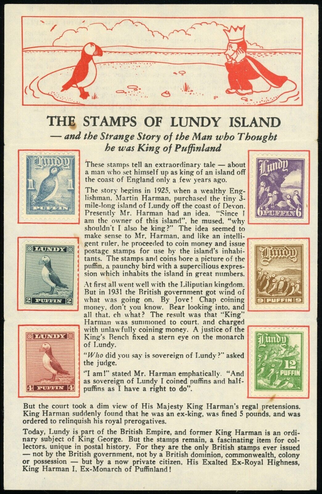 The Stamps of Lundy Island Postage Stamp Collection Souvenir Leaflet ...