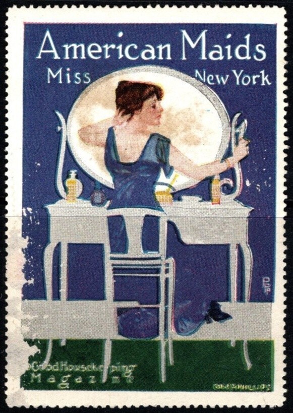 Vintage US Poster Stamp American Maids Miss New York Good Housekeeping ...