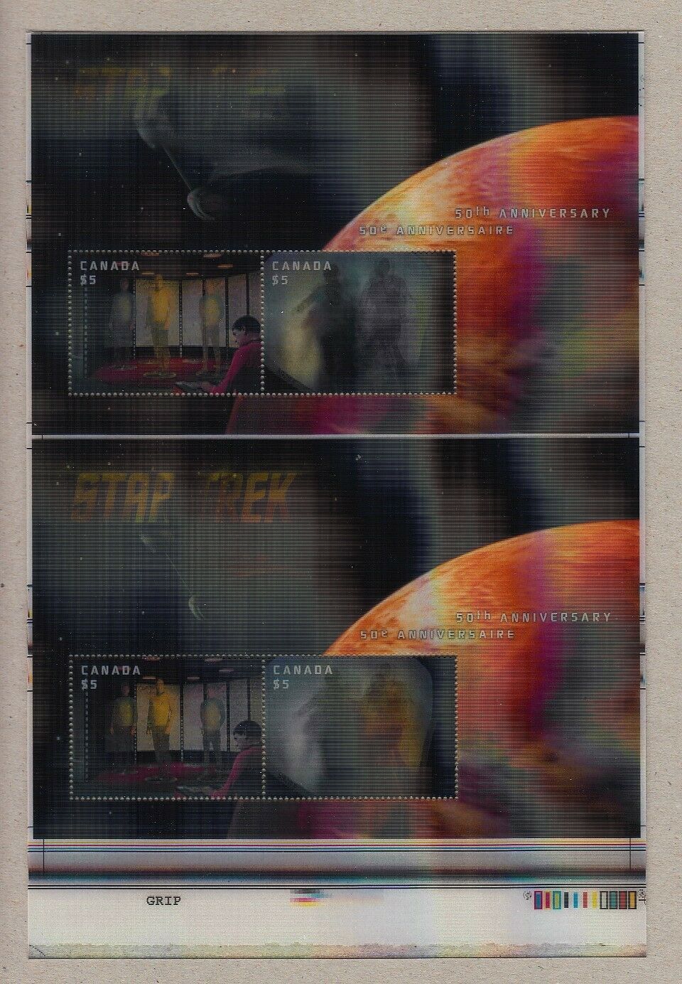STAR TREK 50th. = Pos.6 & 10 LENTICULAR S/Ss fr uncut sheet #2922i ...