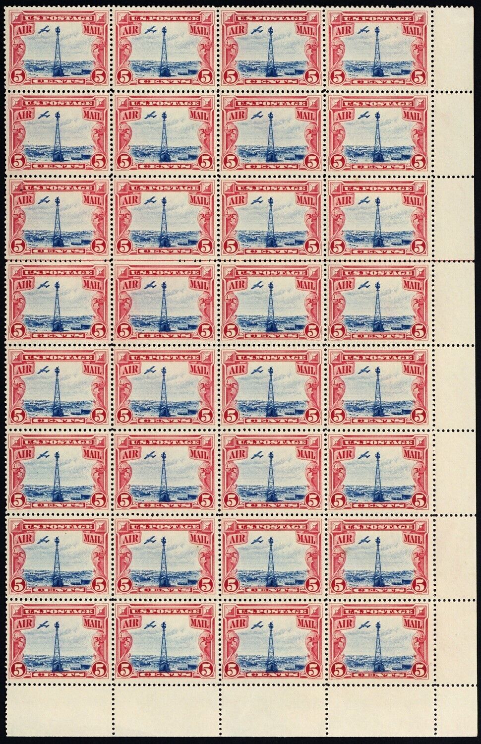 C11, MNH VF 5¢ Partial Sheet of 32 Stamps - CV $320 * Stuart Katz ...