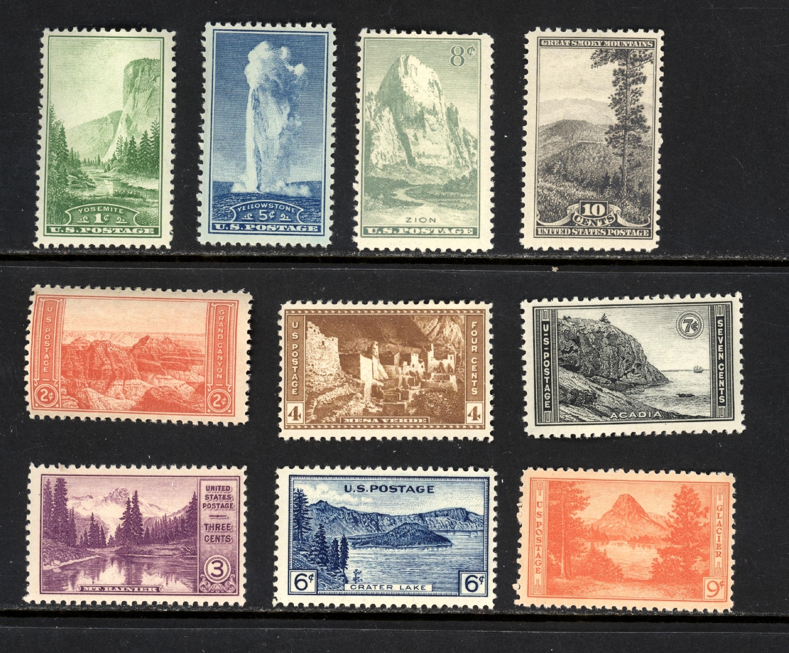 Scott 740-49 1934 National Parks Issue Complete SET MNH VF CAT $10 ...