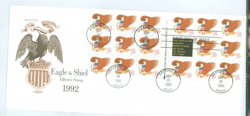 US 2595a 1992 29c eagle and shield booklet of 17, plate #1111 ...