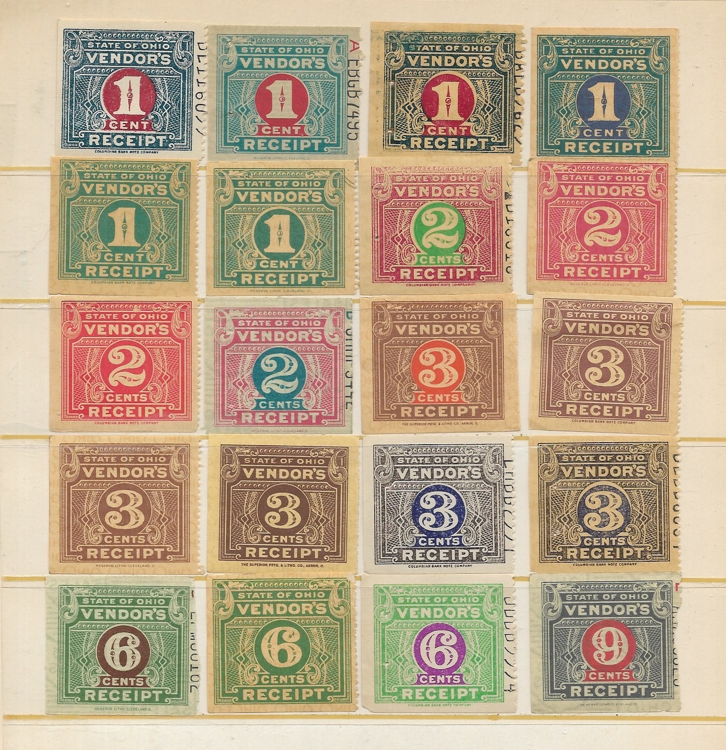 U.S. State of Ohio 39 Different Vendor Tax Stamps Receipts | United ...