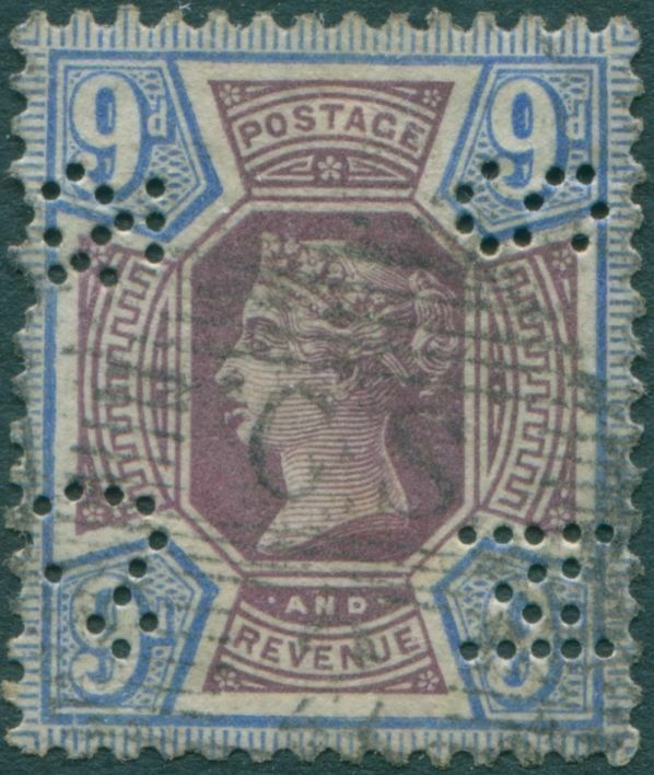 Great Britain 1887 SG209 9d dull purple and blue QV perfin FU | Great ...