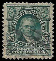 U.S. #313 Used VLH; $5 Chief Justice Marshall (1903) | United States ...