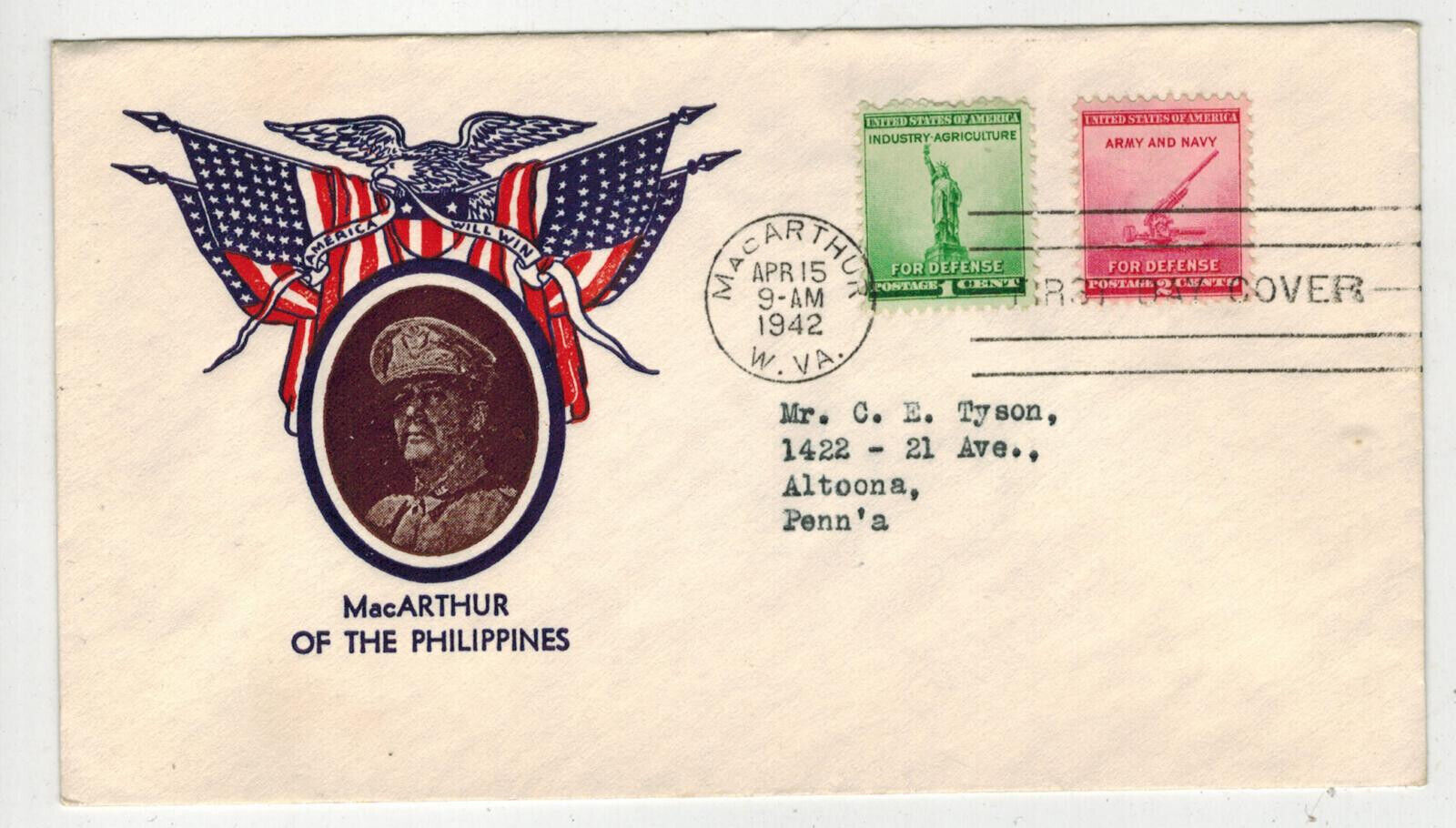 WW2 Patriotic 1942 Macarthur West Virginia 1st DAY Post Office ...