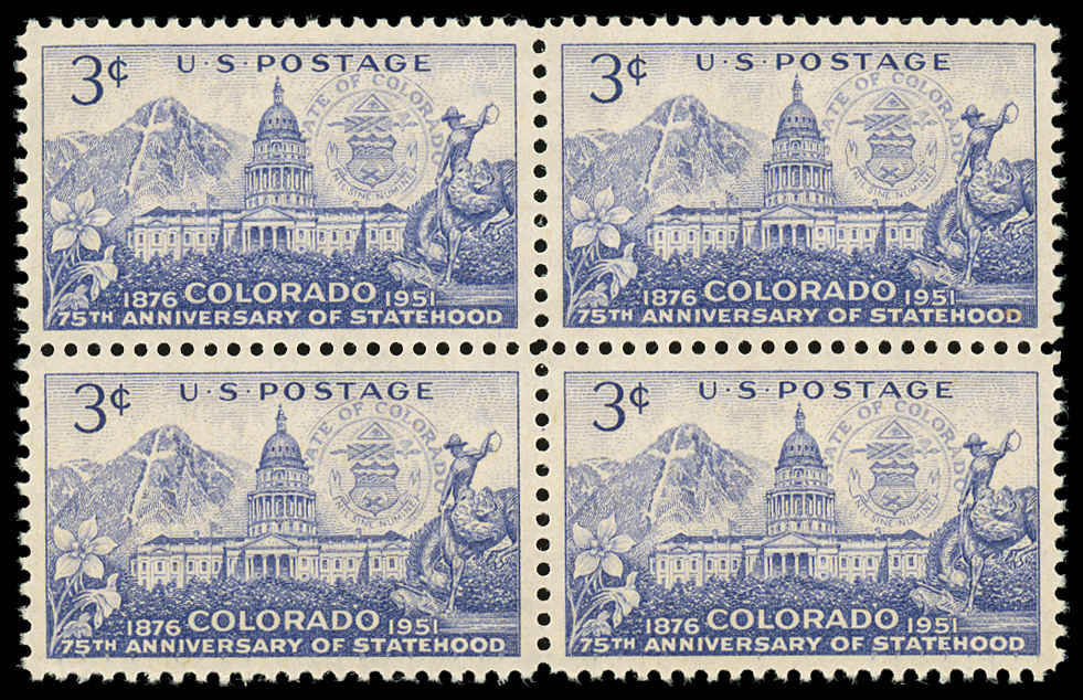 US Sc 1001 MNH BLOCK - 1951 3¢ Colorado Statehood - Fresh | United ...