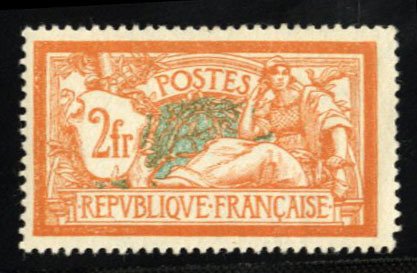 France, 1900-1950 #127 Cat$42.50, 1920 2fr orange and pale blue, hinged ...