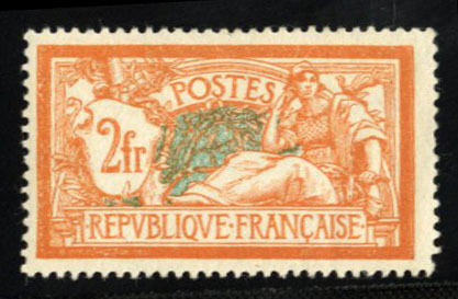 France, 1900-1950 #127 Cat$42.50, 1920 2fr orange and pale blue, hinged ...