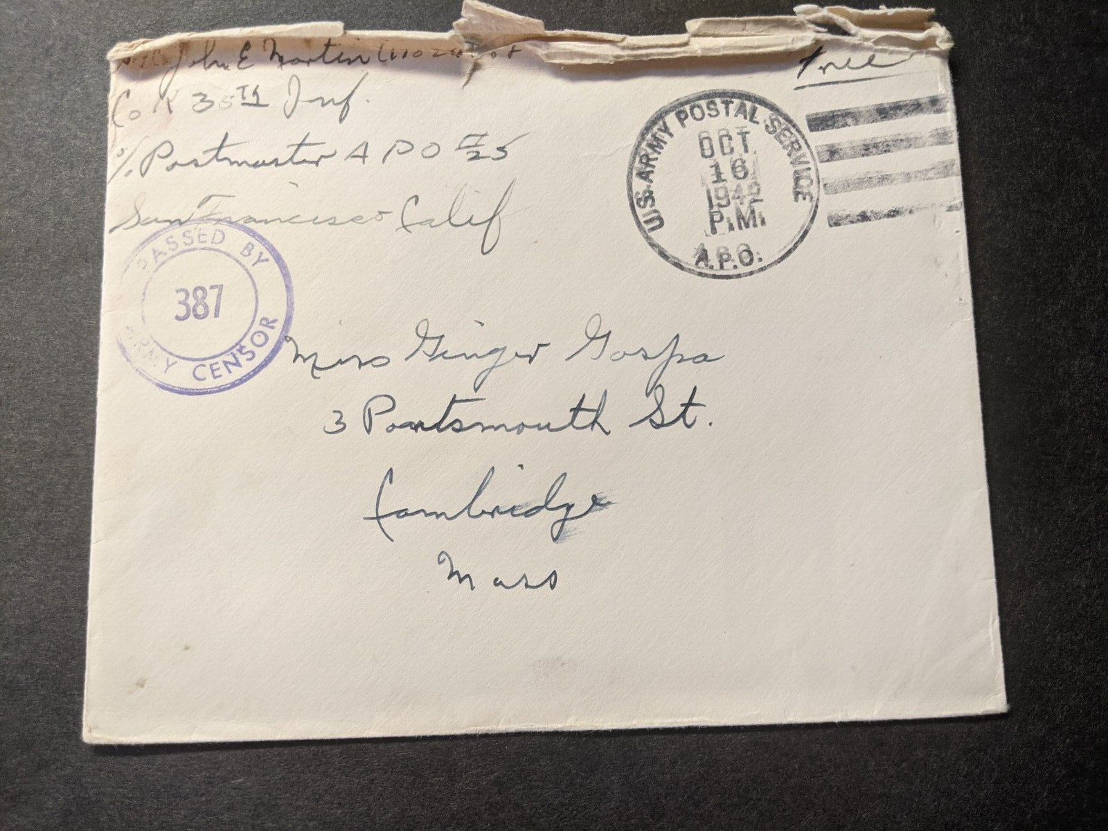 APO 25 HAWAII 1942 Censored WWII Army Cover 35th Infantry Soldier's ...
