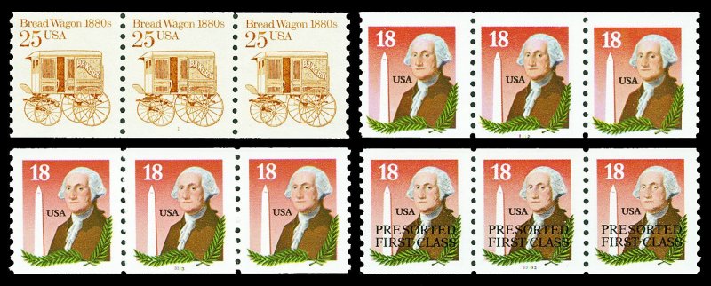 Scott 2126,2149,2149a 4 Diff. Plate # Coil Strips of 3 Mint VF NH Cat ...