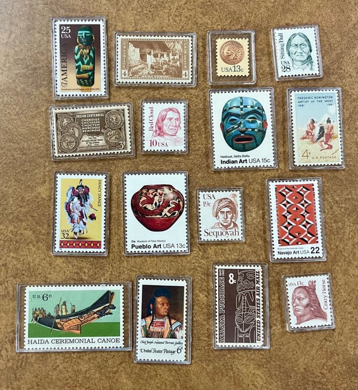 16 different Indian , Native American, mint US stamps. 1934-1997 ...
