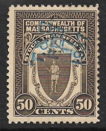 USA Massachusetts 1914 50c Stock Transfer Revenue ST6 VFU | United ...